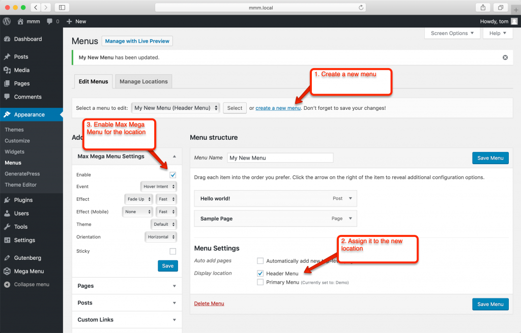 Manual Integration Php Max Mega Menu