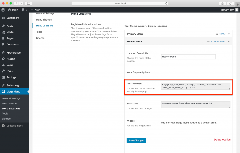 Manual Integration (PHP) – Max Mega Menu