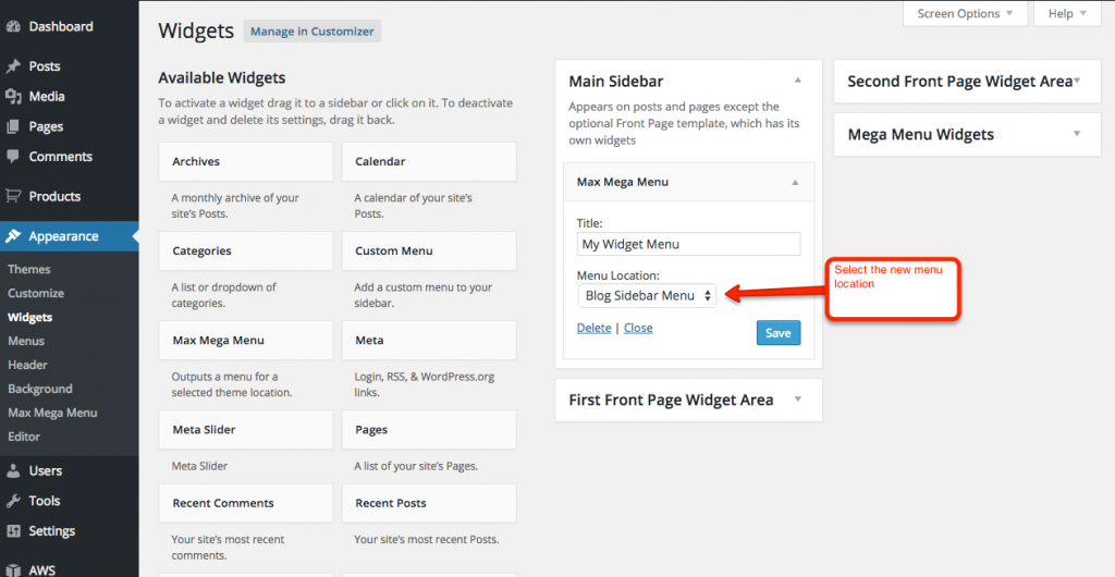 Widget – Max Mega Menu