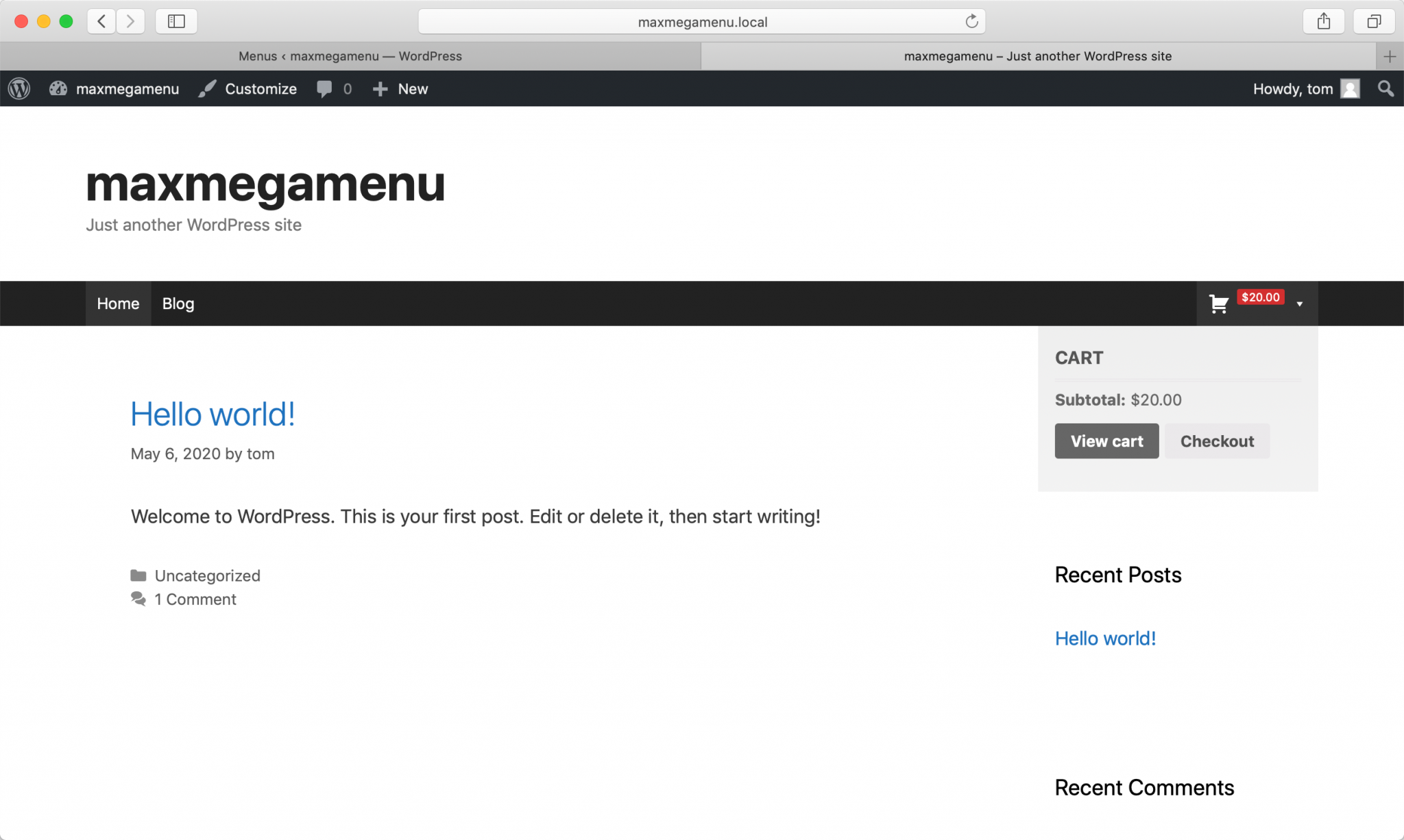 How to add a WooCommerce cart to a menu – Max Mega Menu