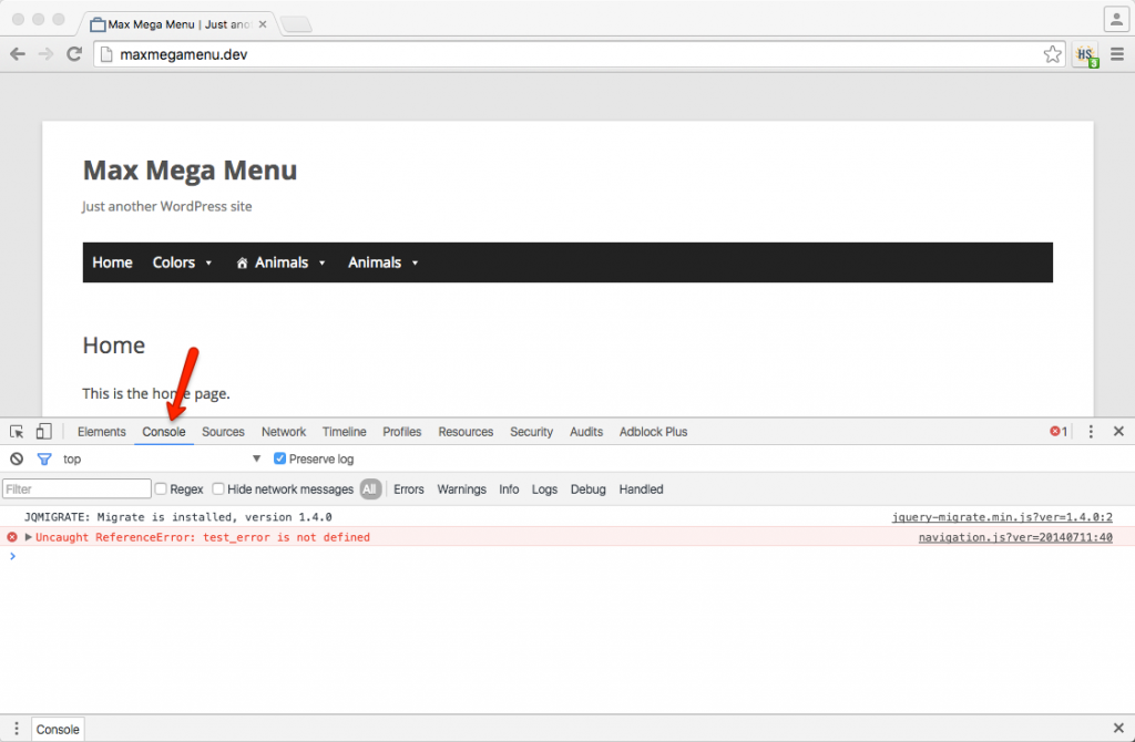 Javascript Errors Max Mega Menu