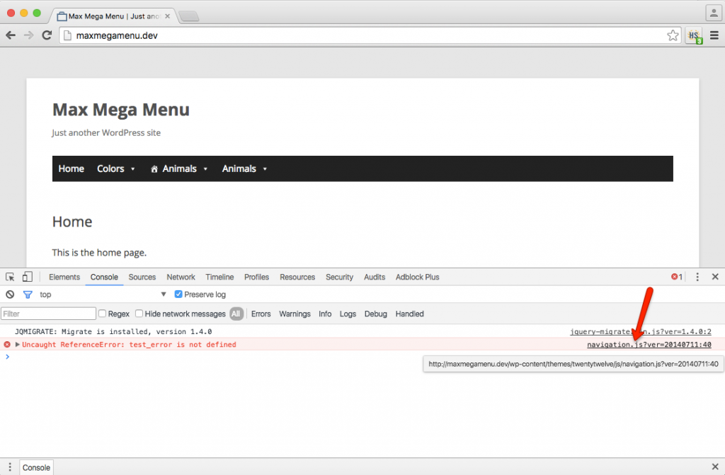Javascript Errors Max Mega Menu