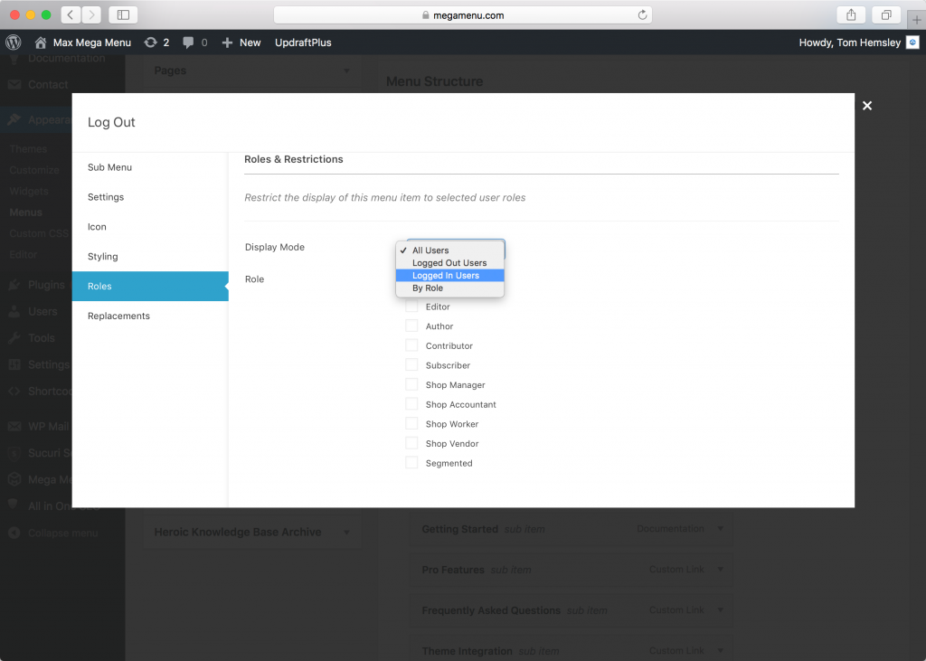 How to add a Logout Link to your menu – Max Mega Menu