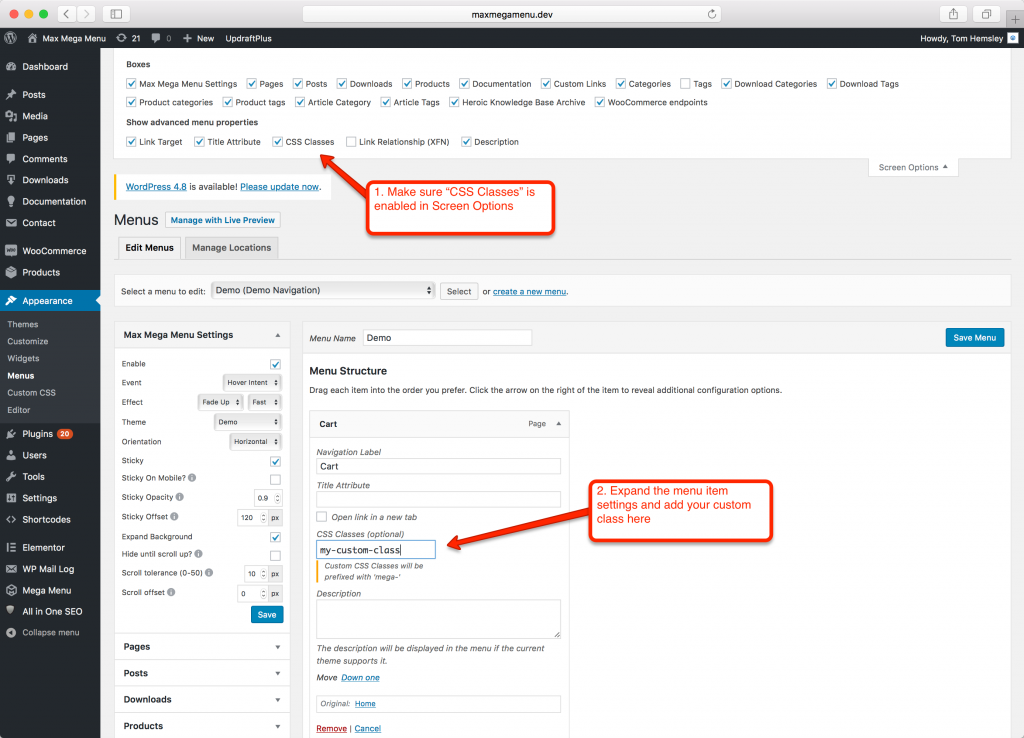 How To Add Custom Css Classes To Wordpress Menu Items Max Mega Menu