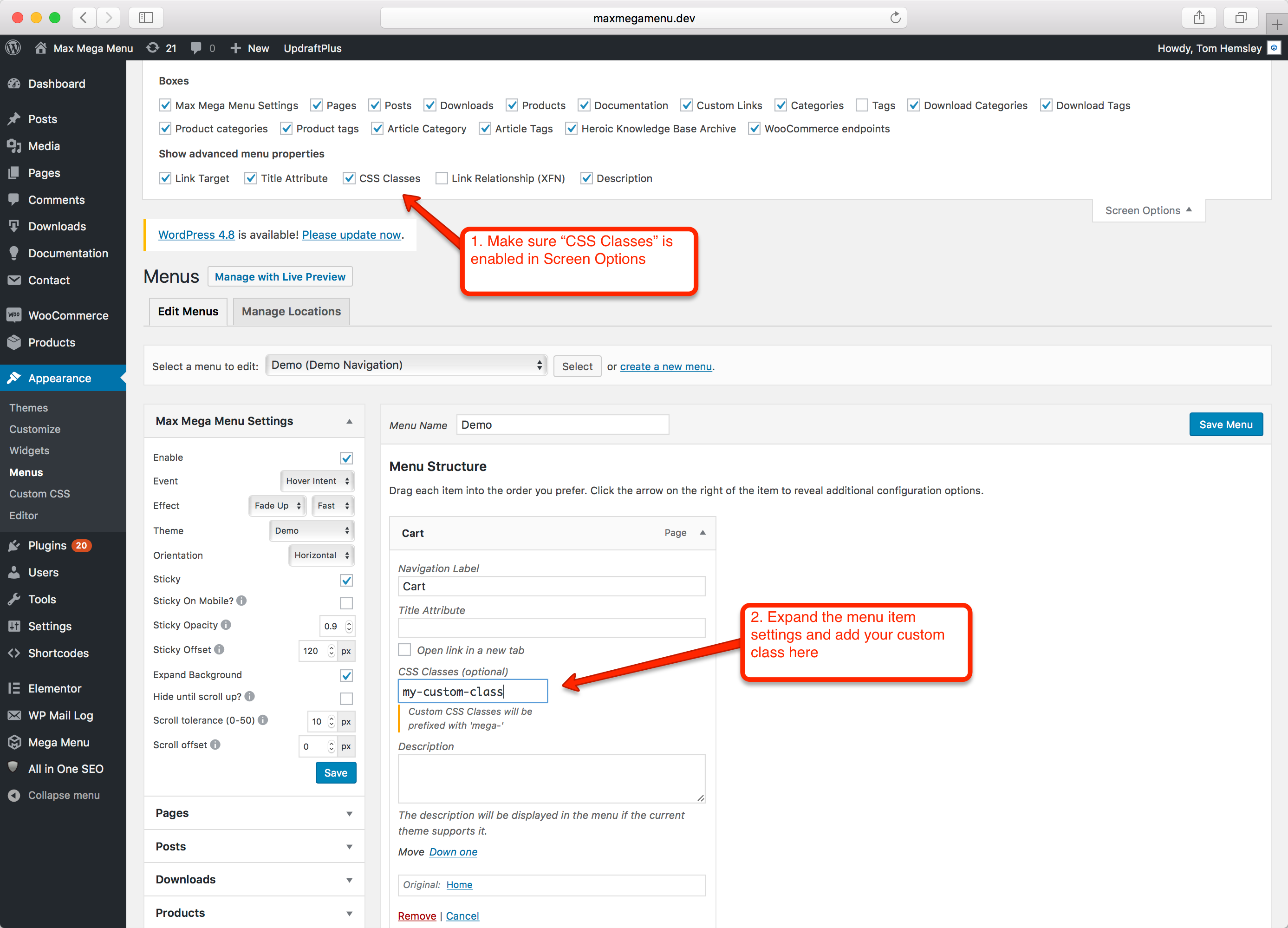 How To Add Custom CSS Classes To WordPress Menu Items Max Mega Menu