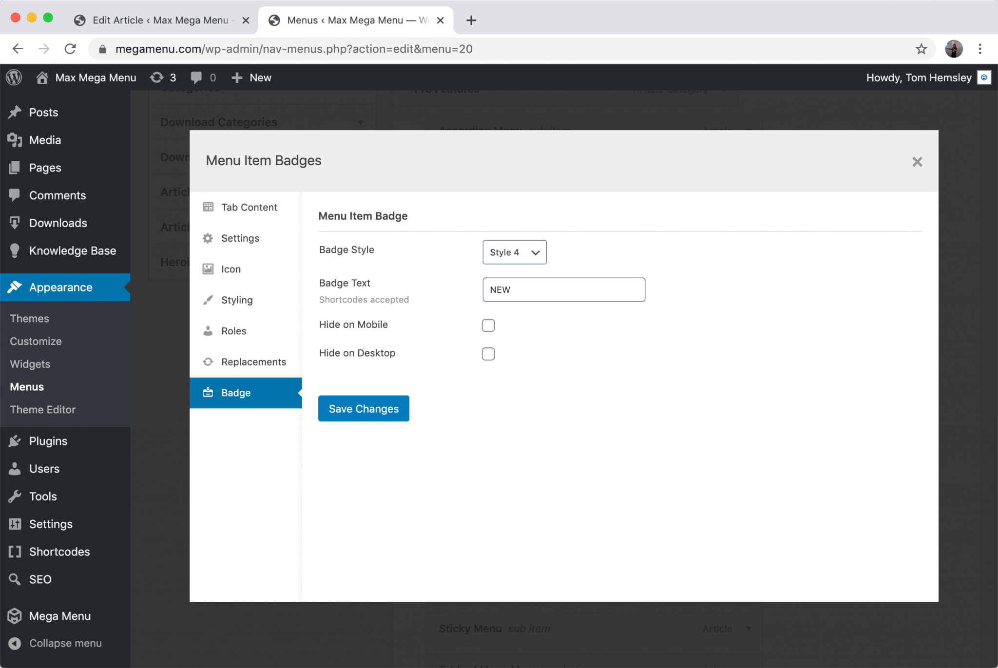 Menu Item Badges – Max Mega Menu
